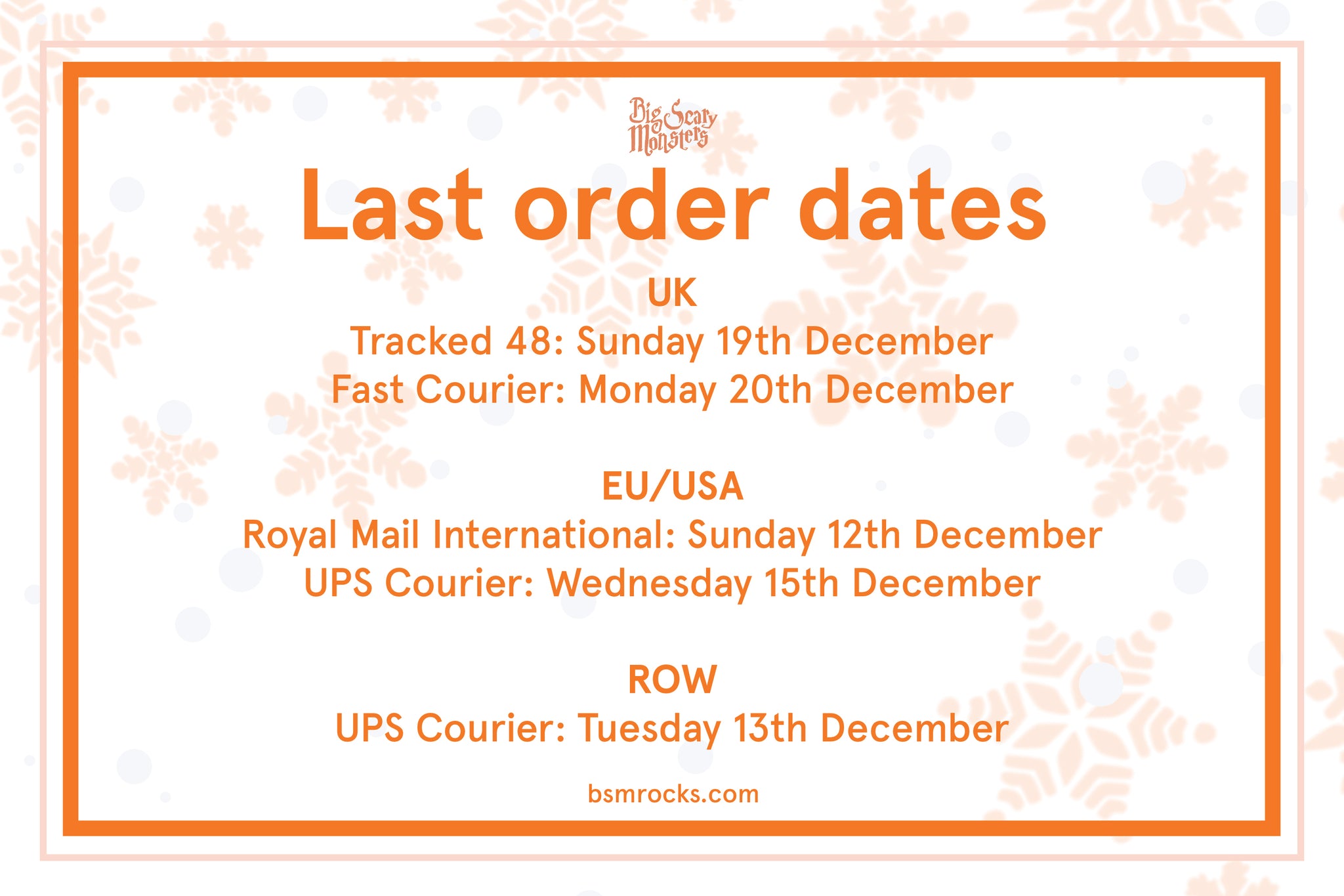 Last order dates before Christmas!